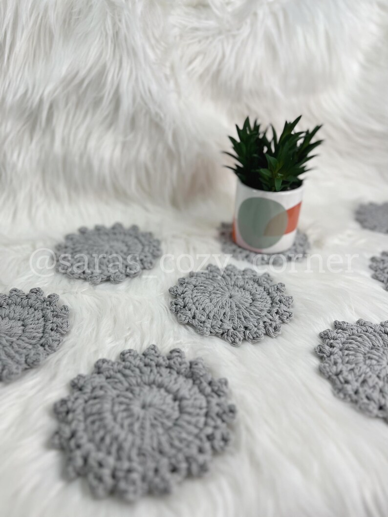 Elegant Grey Crochet Round Coasters Eco-friendly Handmade Cotton ...
