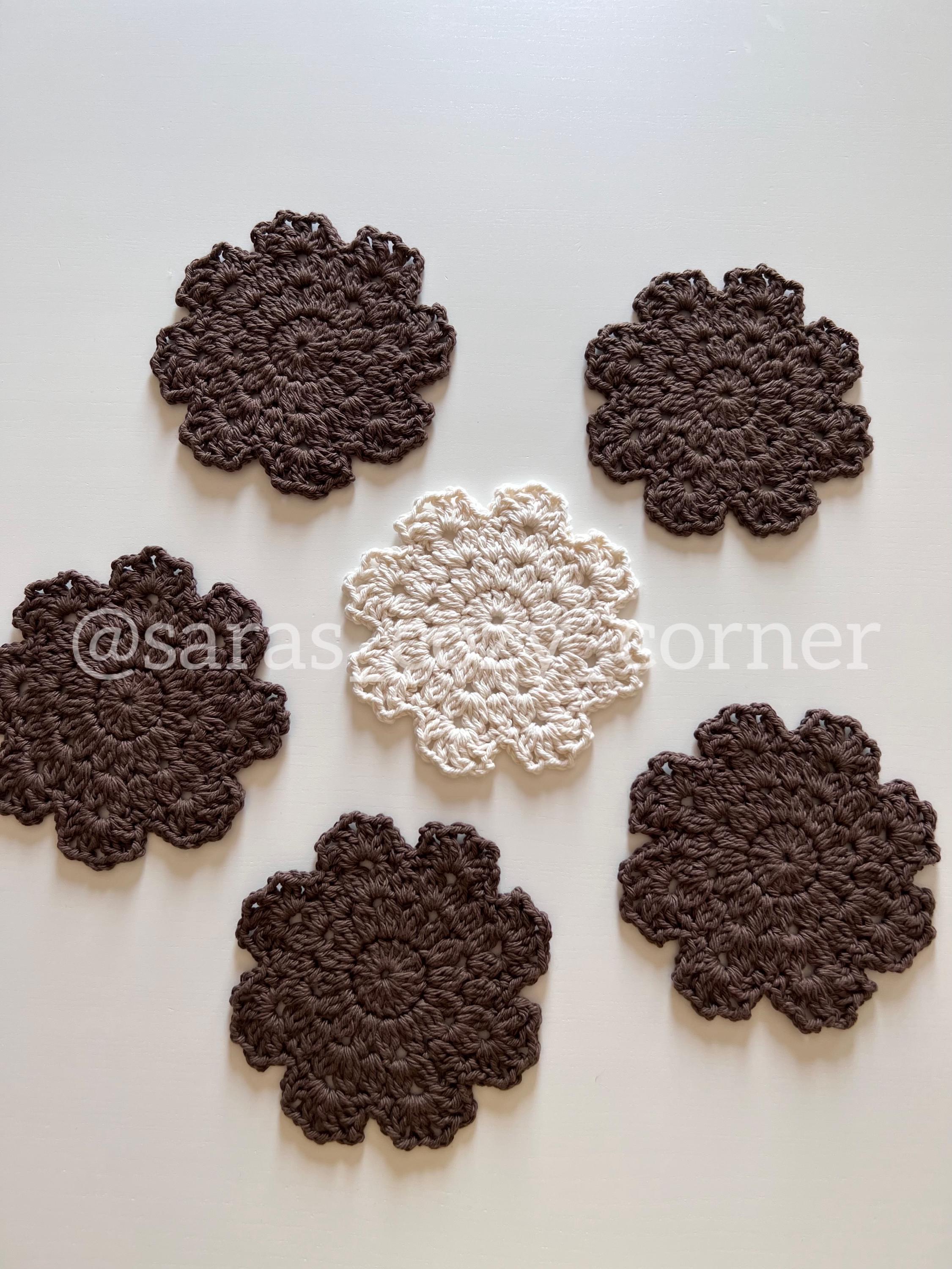 The Autumn Harvest Crochet Coaster Set of 6 Eco Friendly Cotton Flower ...