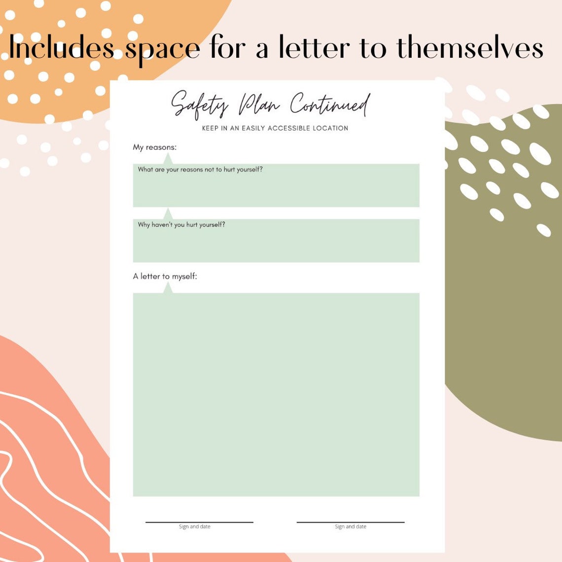 Printable Safety Plan Template (therapy, Crisis, High Risk, Suicidal ...