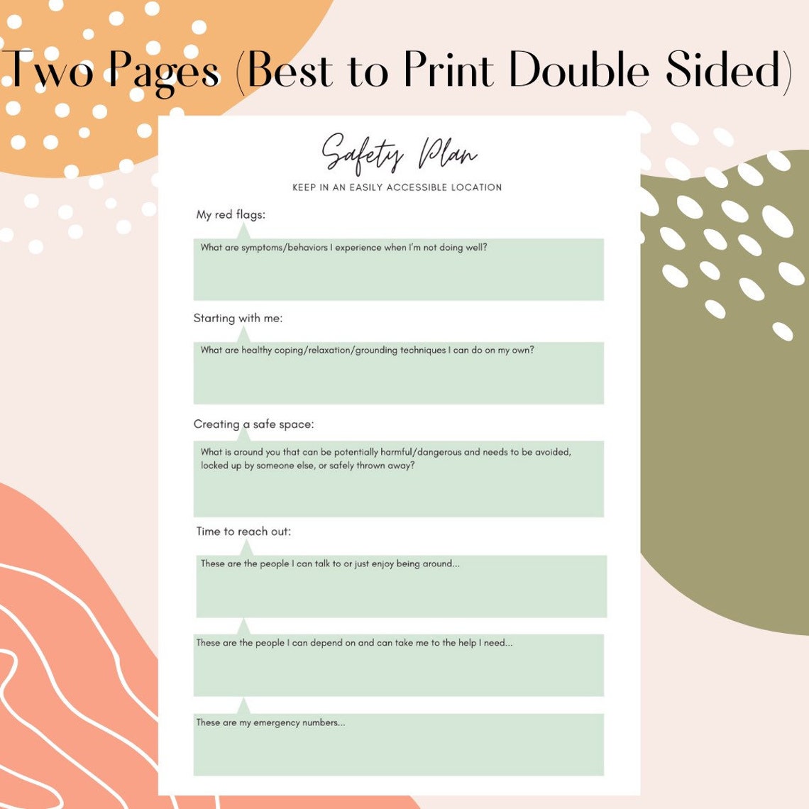 Printable Safety Plan Template therapy Crisis High Risk | Etsy