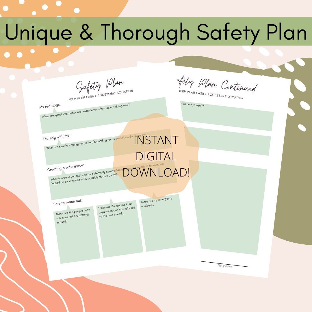 Printable Safety Plan Template (therapy, Crisis, High Risk, Suicidal ...
