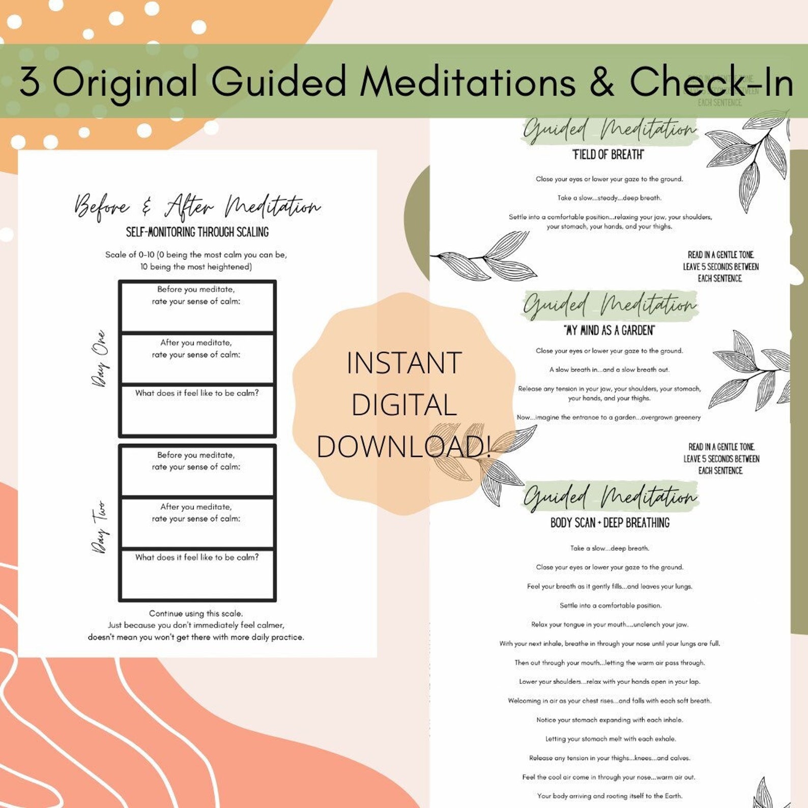 Printable 3 ORIGINAL Guided Meditation & Self-monitoring Scale (deep ...