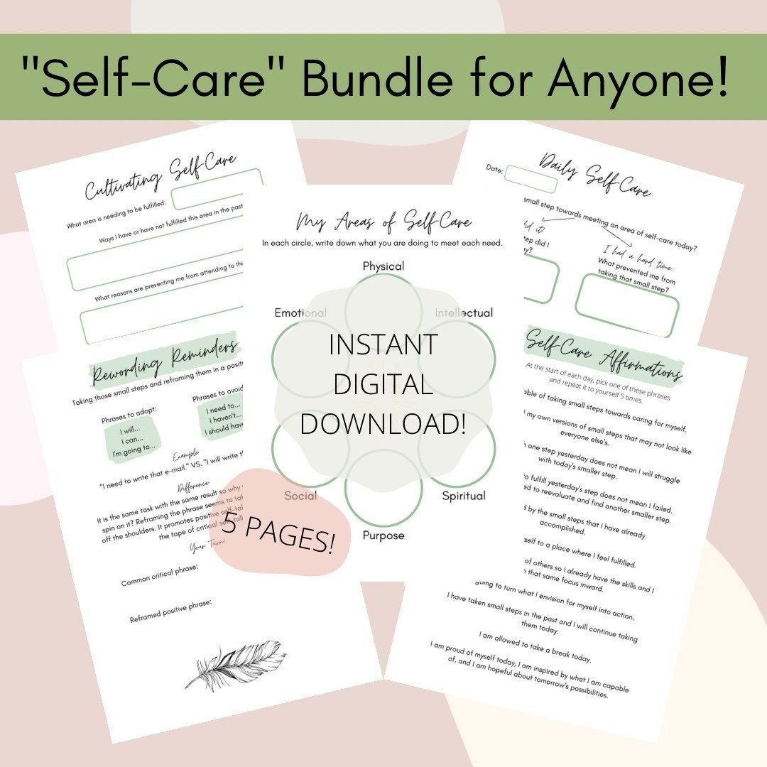 Printable Self-care Bundle for Anyone - 5 Pages (adults, Clients, Youth ...