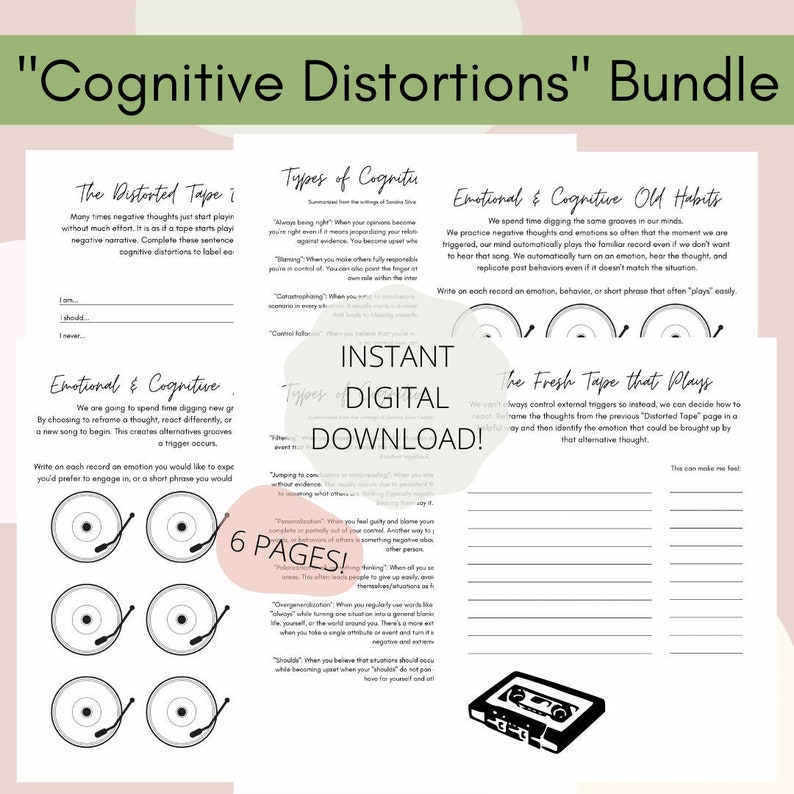 Printable Cognitive Distortions Bundle (mental Health, Therapy ...