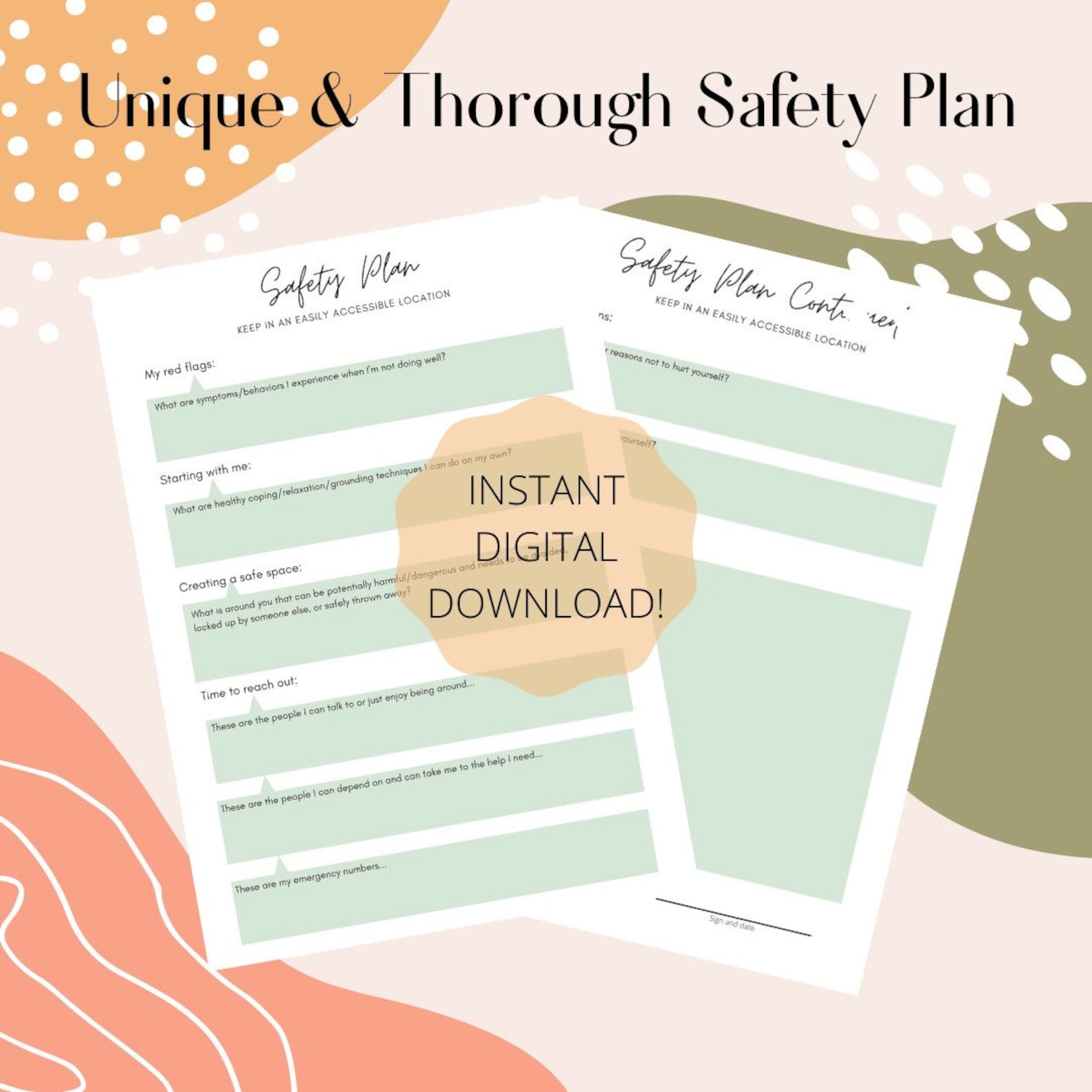 Printable Safety Plan Template therapy Crisis High Risk | Etsy