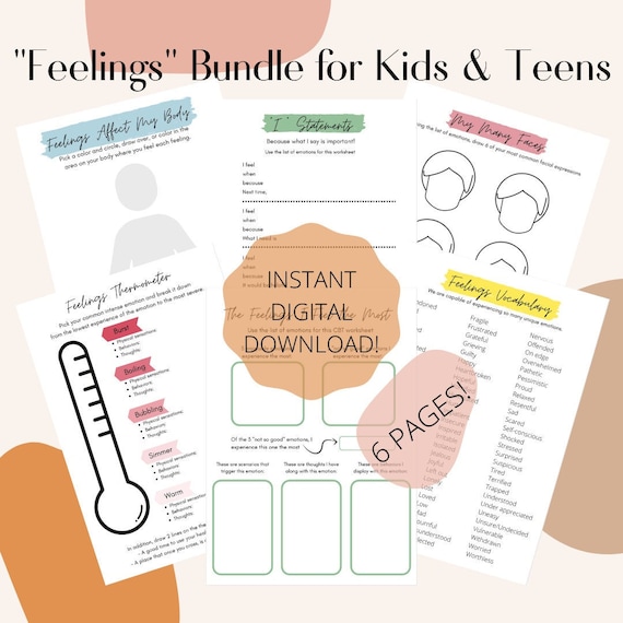 Printable Feelings Bundle for Kids & Teens 6 Pages | Etsy