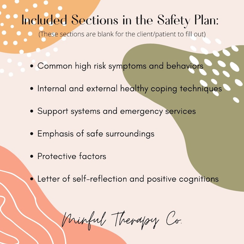 Printable Safety Plan Template (therapy, Crisis, High Risk, Suicidal ...