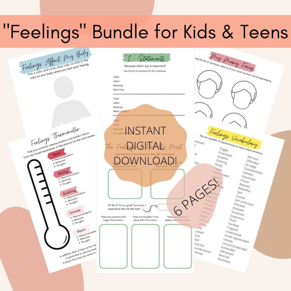 Printable Feelings Bundle for Kids & Teens 6 Pages - Etsy Canada