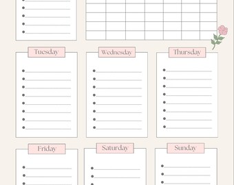 Pink and Beige Floral Weekly Planner PDF PNG Digital Download - Etsy