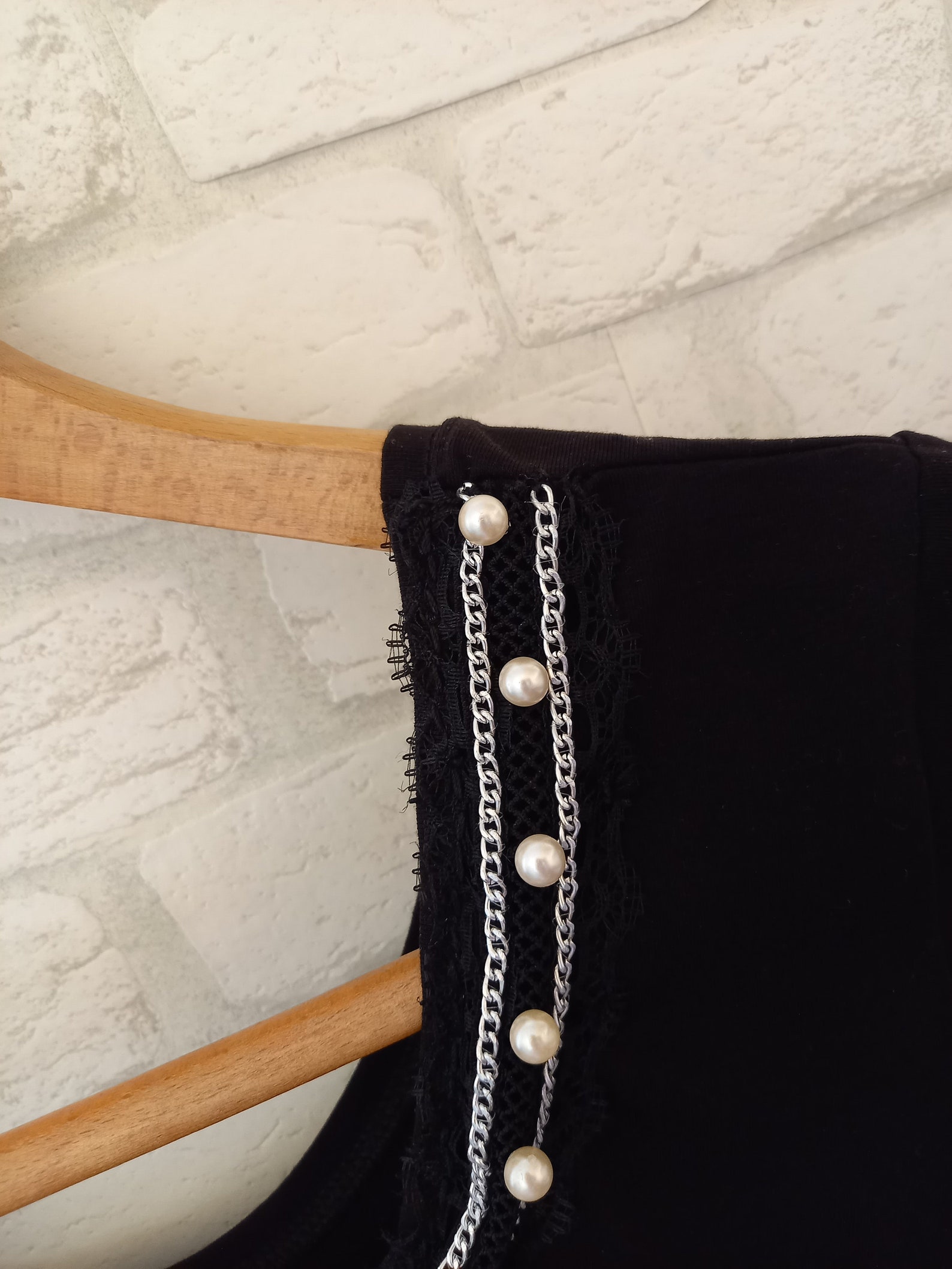 Womens T-shirt With Pearl Jewel Neckline, Double Necklace, Pearls ...