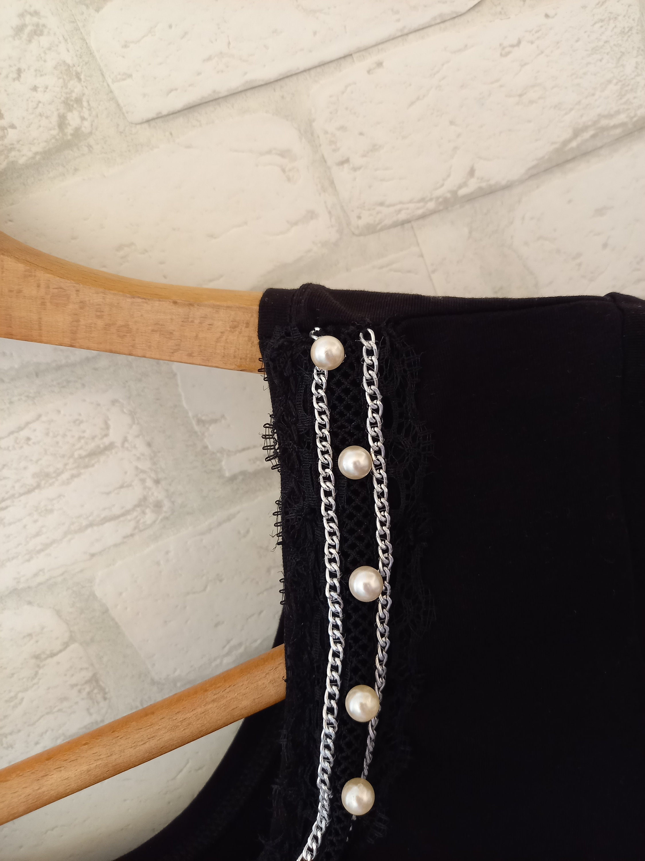Womens T-shirt With Pearl Jewel Neckline, Double Necklace, Pearls ...