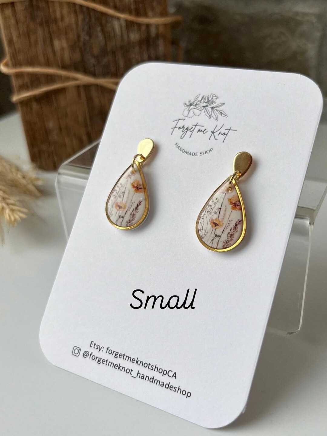 FLORAL PRINT DANGLE Drops Clay Earrings, Handmade Polymer Clay Earrings ...