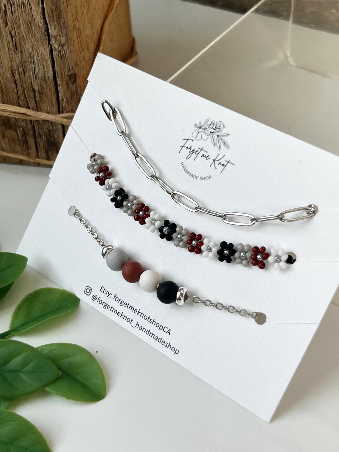 SILVER STACKED RUST Bracelet Triple Stacked Set, Handmade Adjustable ...