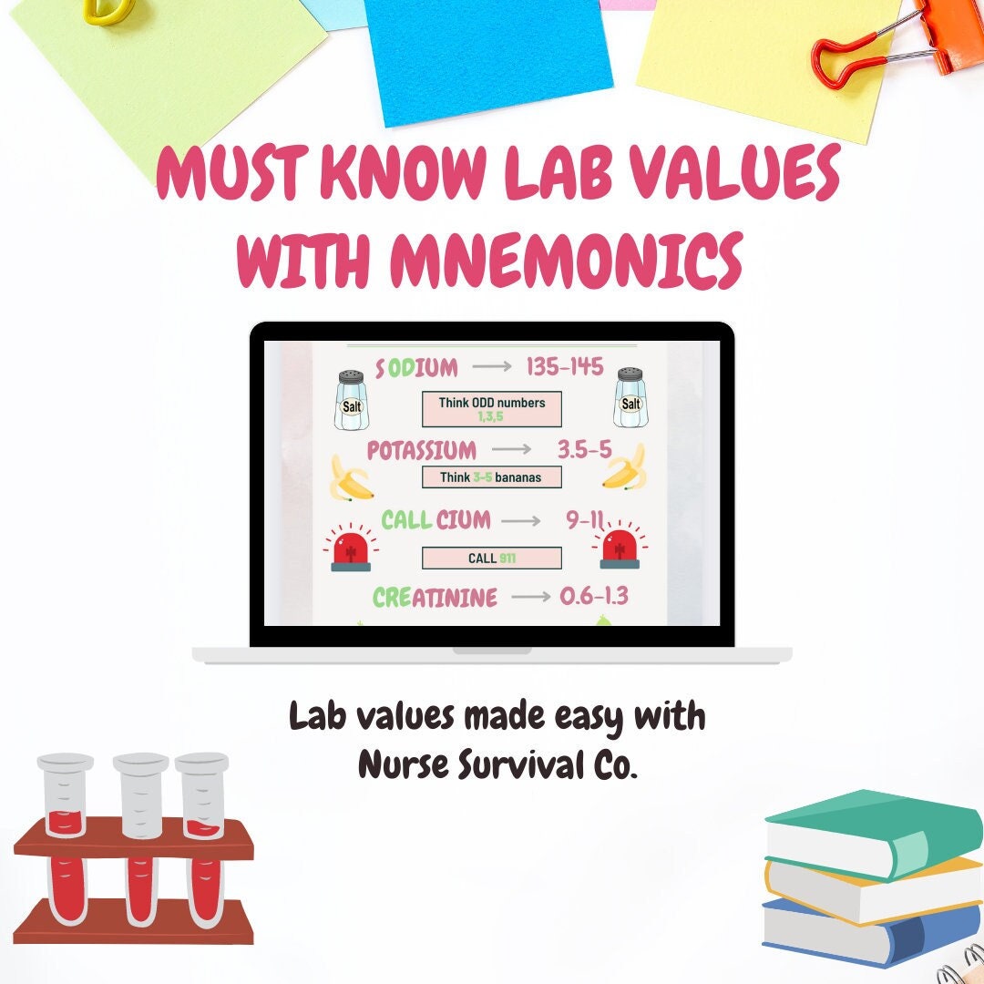 Must Know Lab Values and Mnemonics *nursing Study Sheets* - Etsy