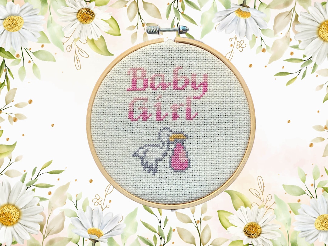 Baby Girl Stork Cross Stitch Pattern PDF Download - Etsy