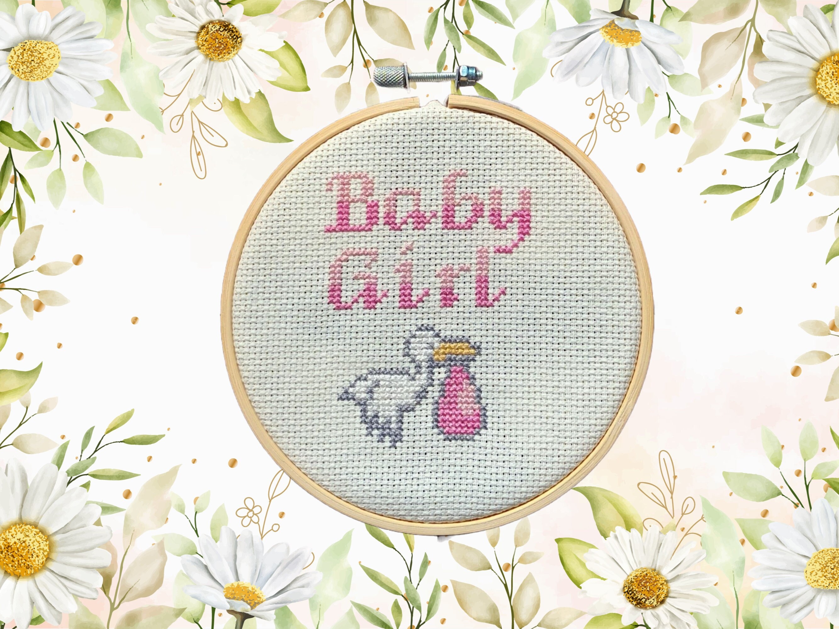 Baby Girl Stork Cross Stitch Pattern PDF Download - Etsy
