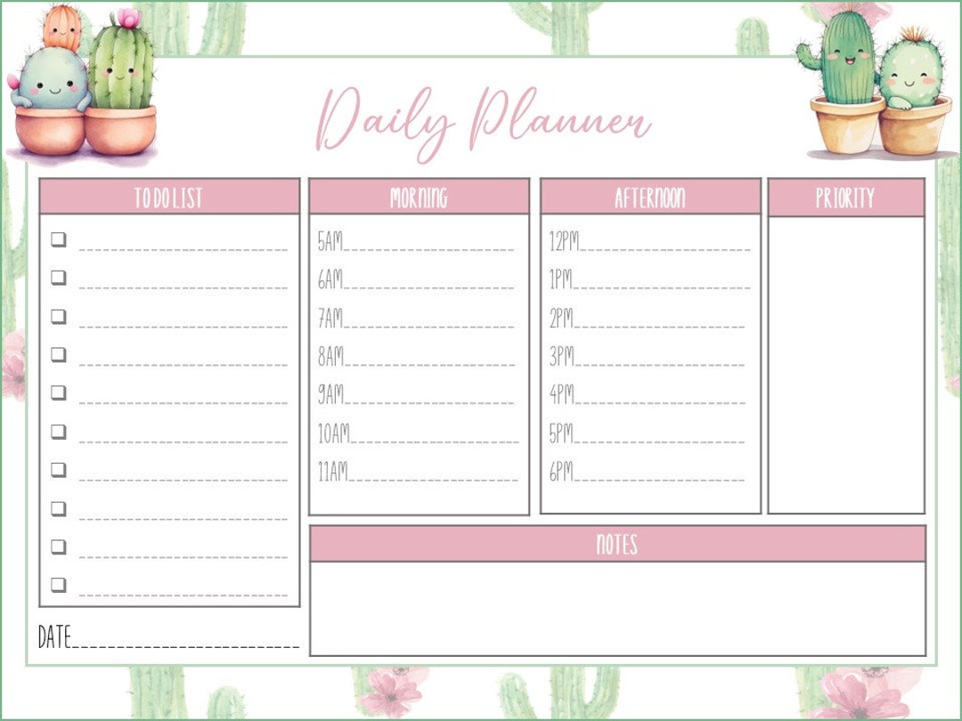 Cactus Daily Planner A4 and Letter PDF Download - Etsy