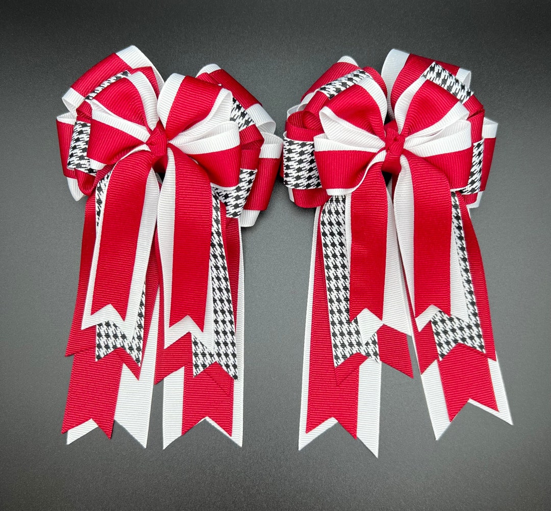 Crimson Red, White, and Black Houndstooth Equestrian Show Bows - Etsy