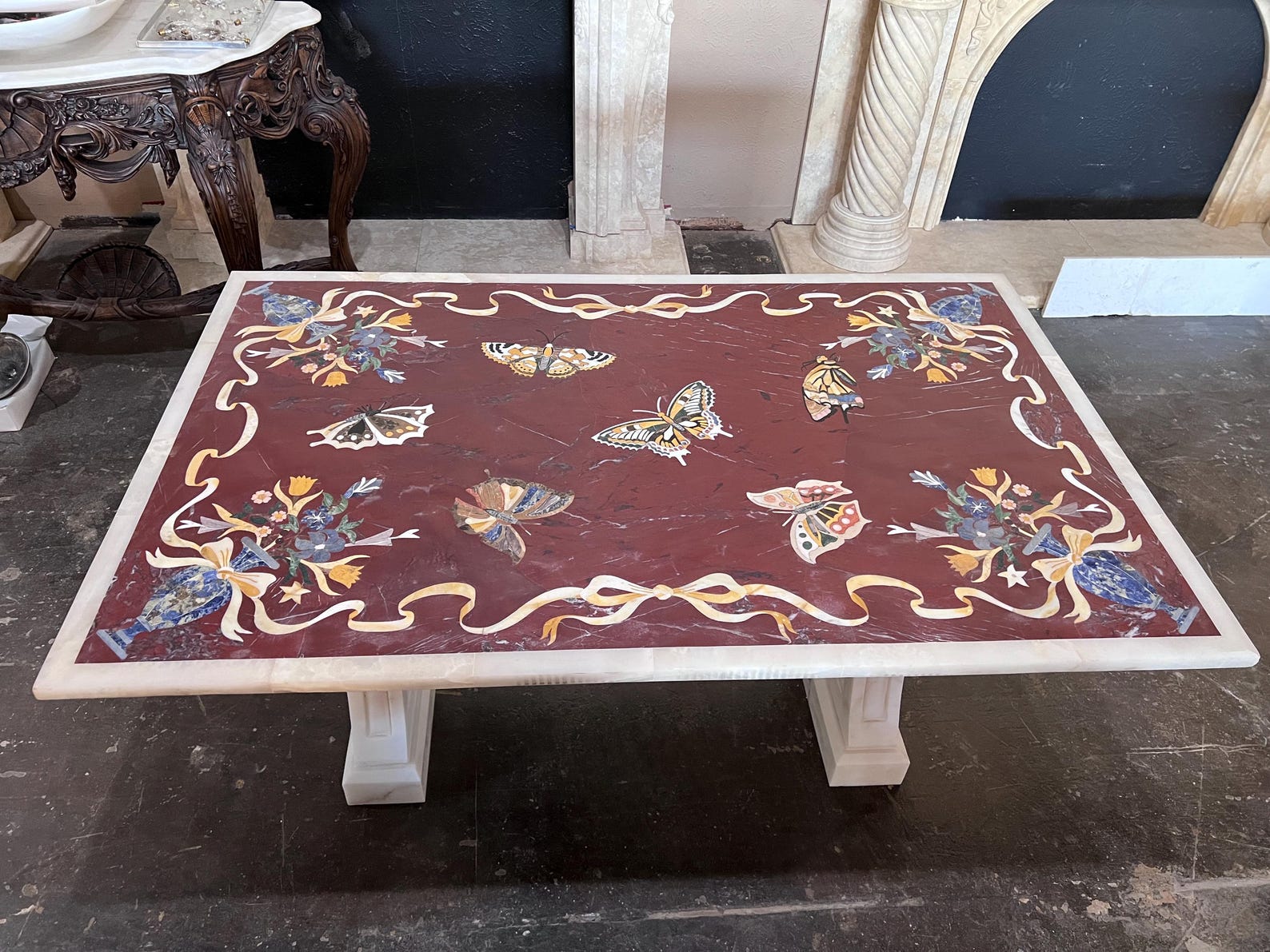 Marble Table W/ Gemstone Inlay and Marble Legs - Etsy