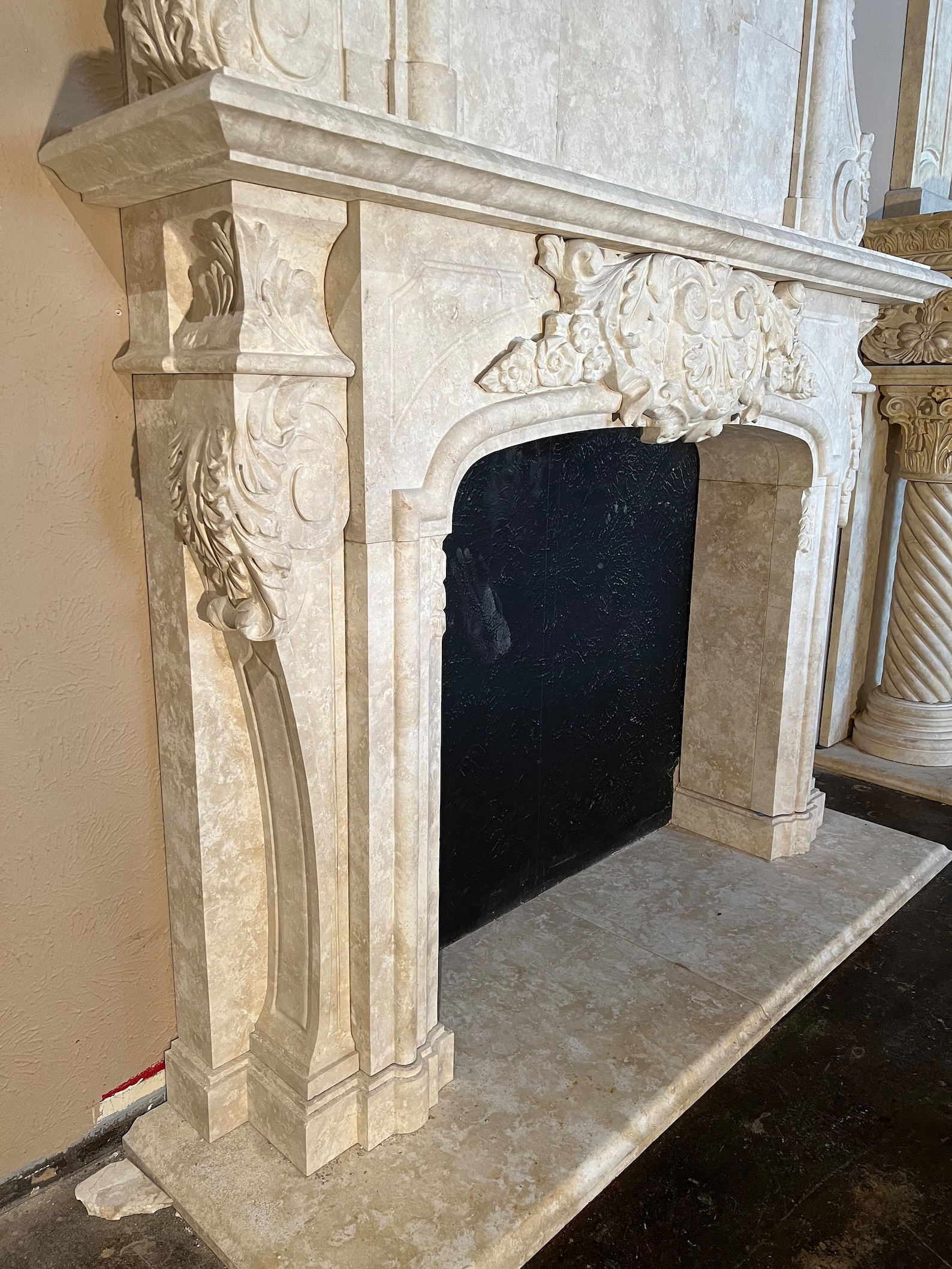 Hand Carved Natural Limestone Fireplace Mantel W/ Overmantel - Etsy