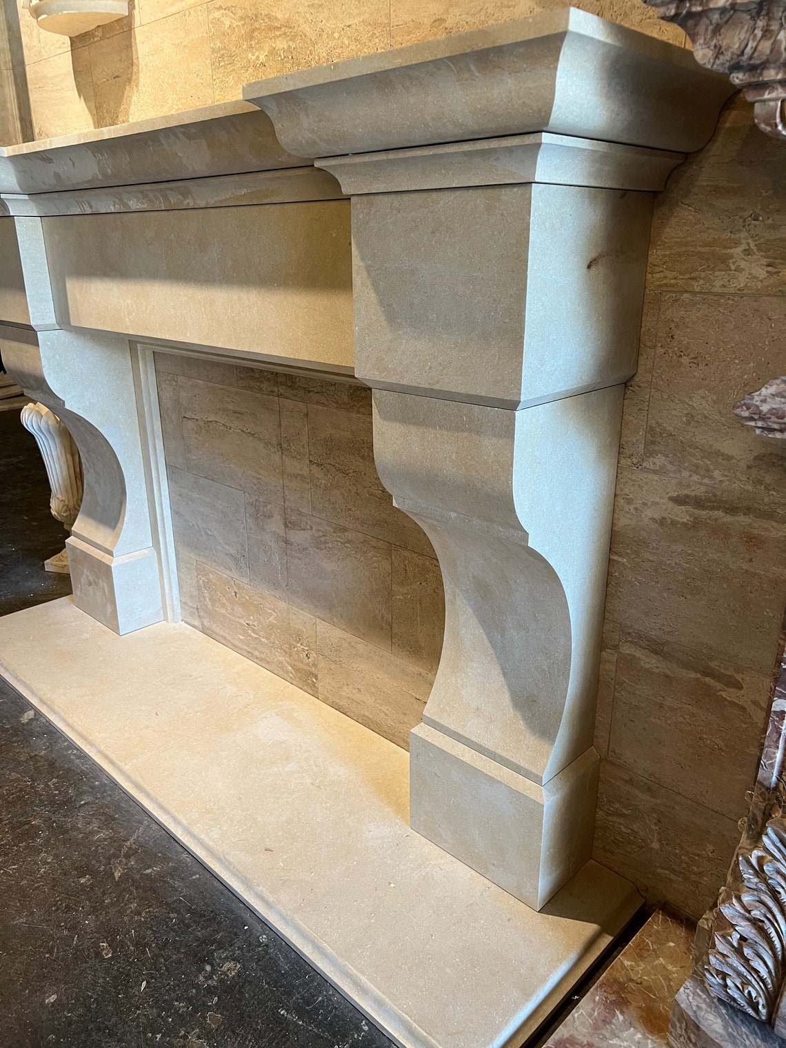 Hand Carved Natural Limestone Fireplace Mantel - Etsy