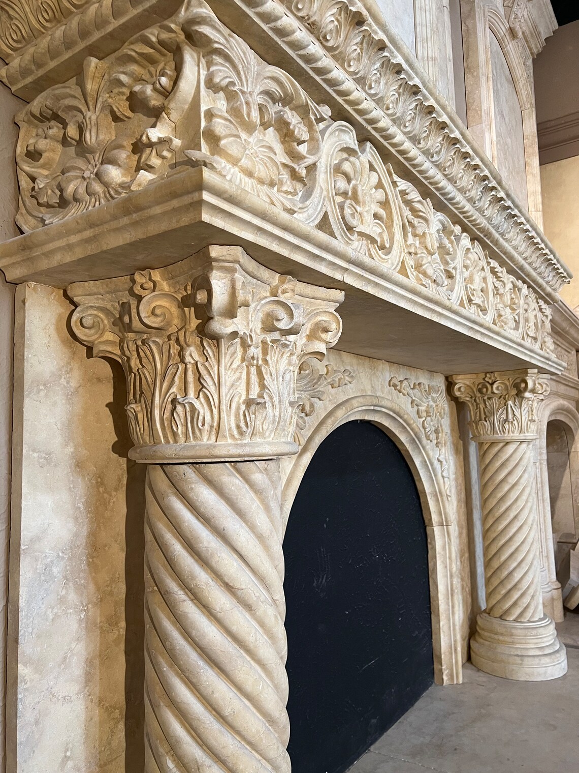 Hand Carved Natural Limestone Fireplace Mantel W/ Overhead - Etsy