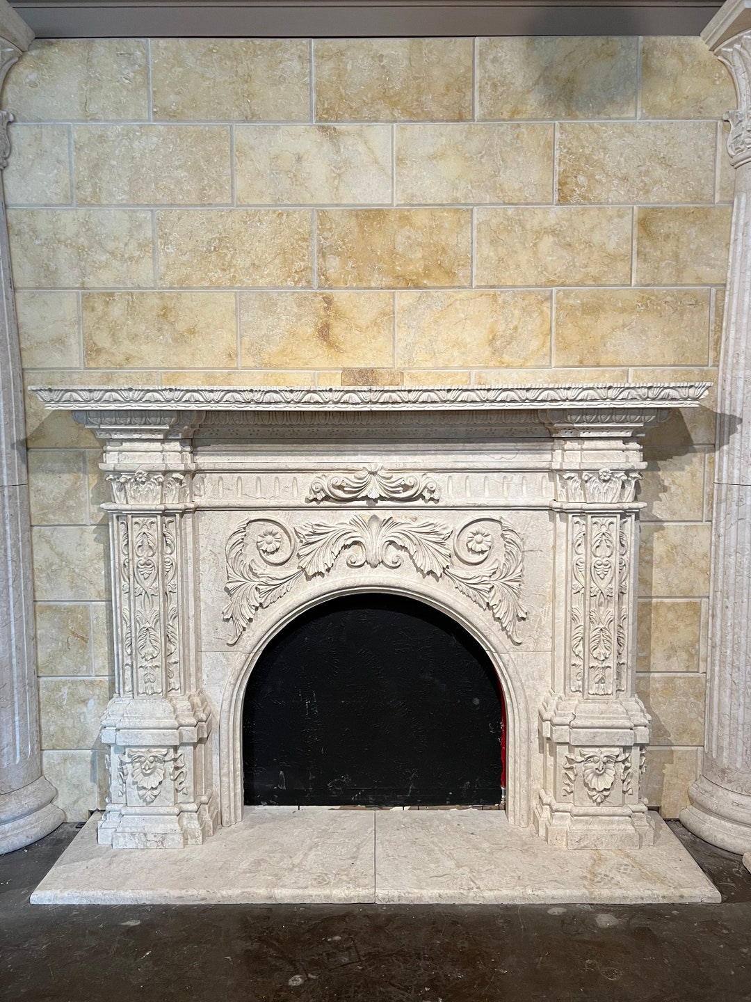 Hand Carved Natural Limestone Fireplace Mantel - Etsy