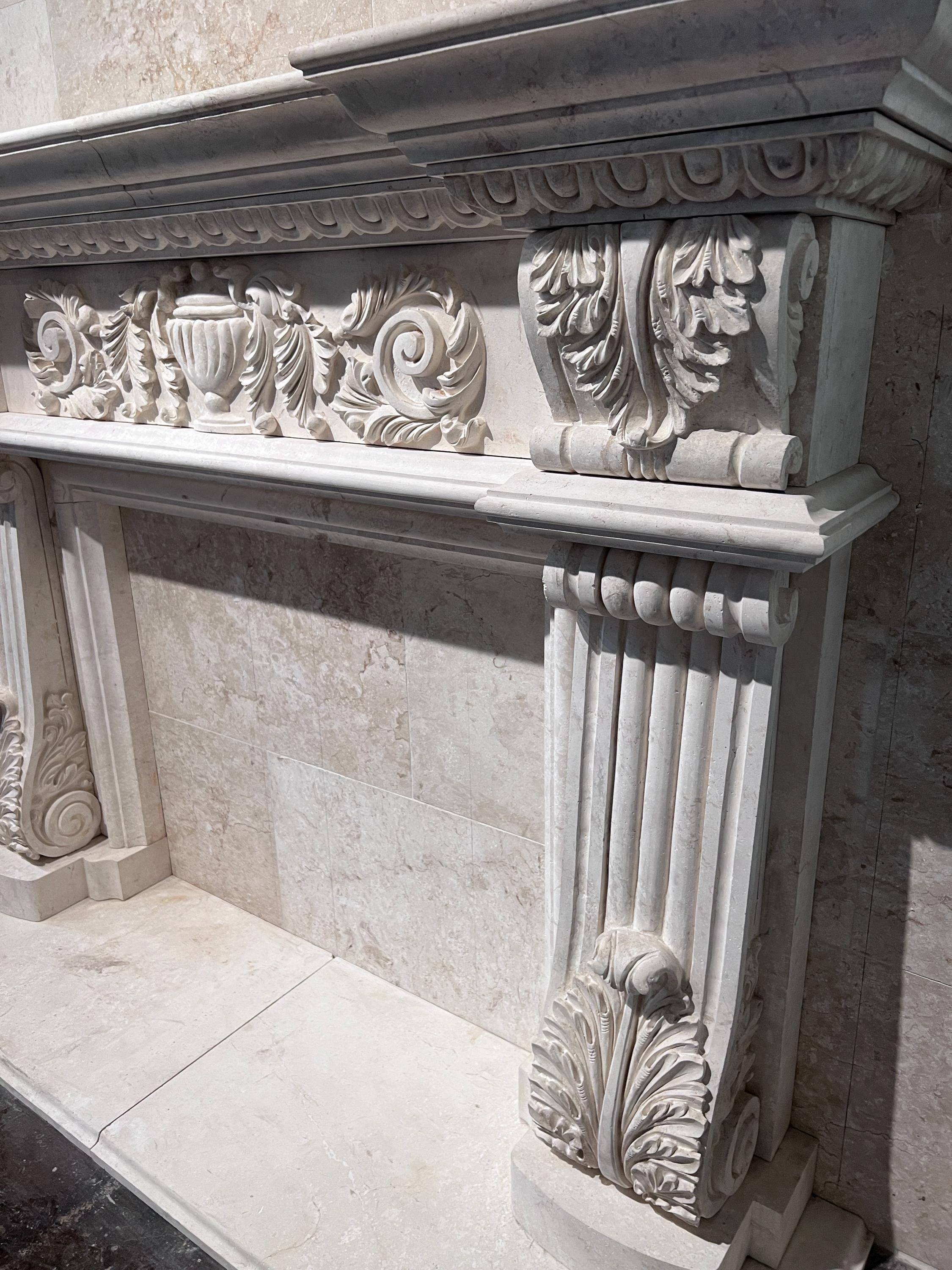 Hand Carved Natural Limestone Fireplace Mantel - Etsy
