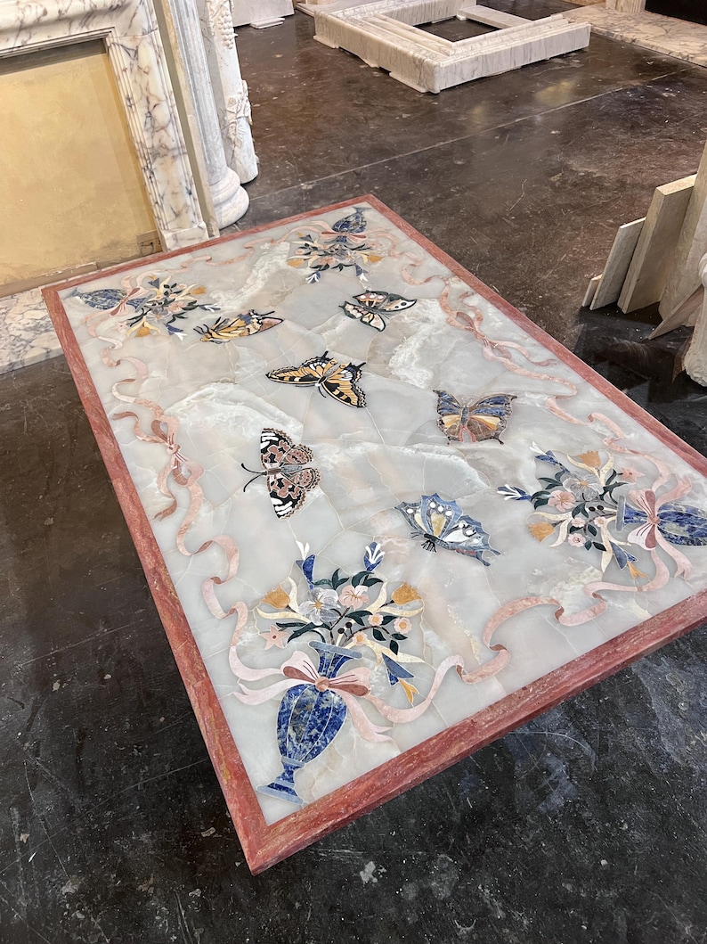 Marble Table W/ Gemstone Inlay and Marble Legs - Etsy