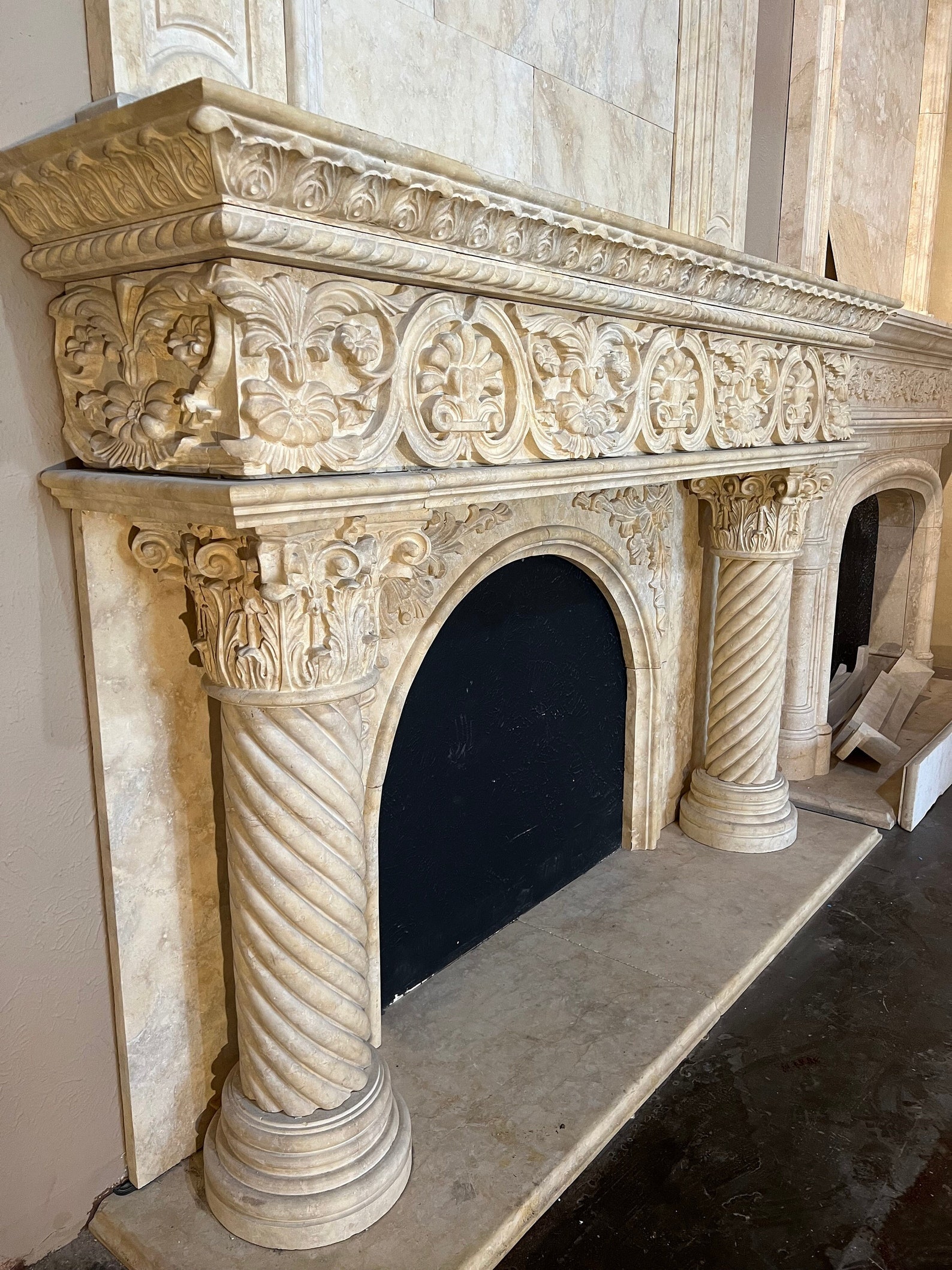 Hand Carved Natural Limestone Fireplace Mantel W/ Overmantel - Etsy