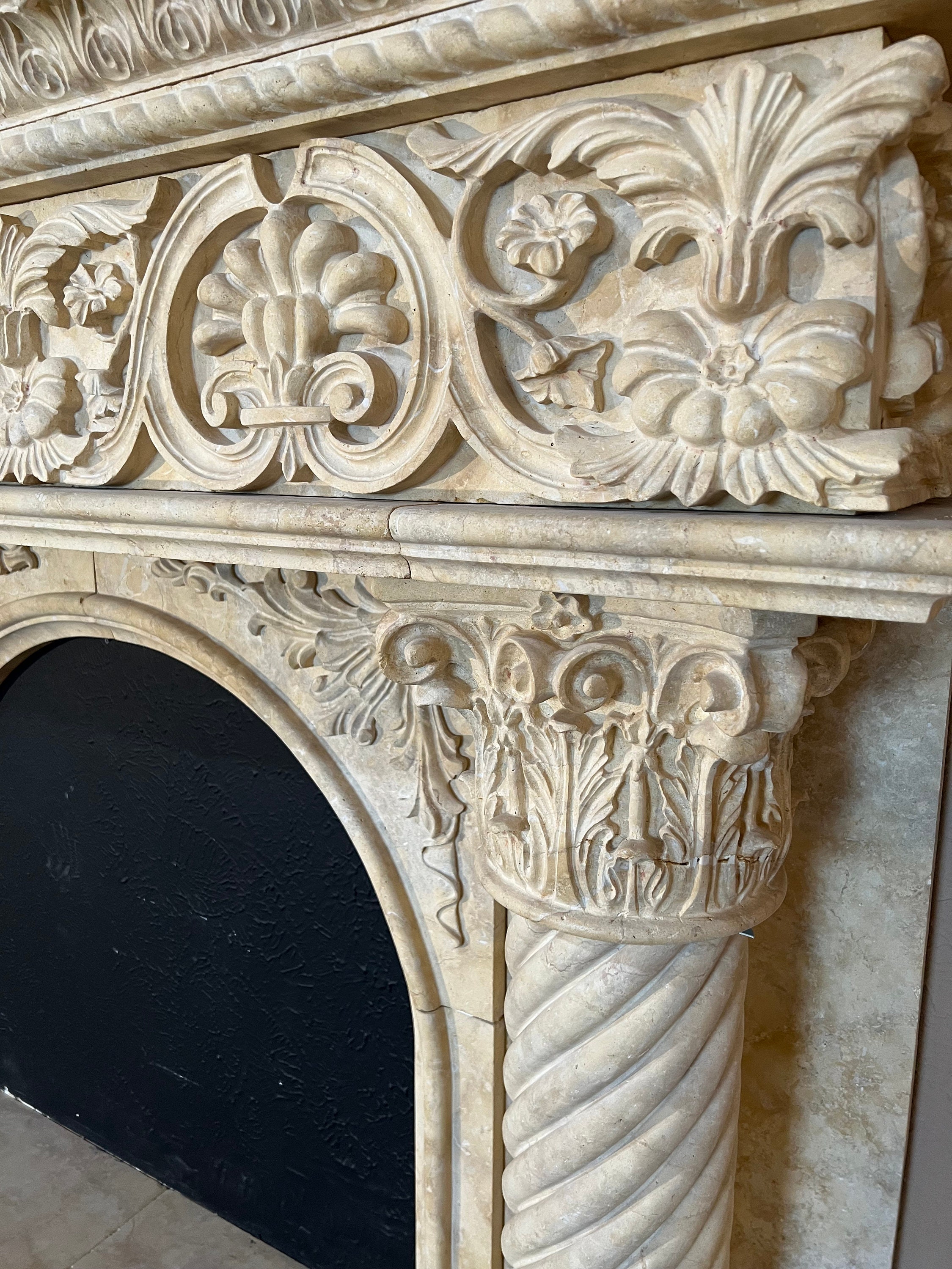 Hand Carved Natural Limestone Fireplace Mantel W/ Overmantel - Etsy