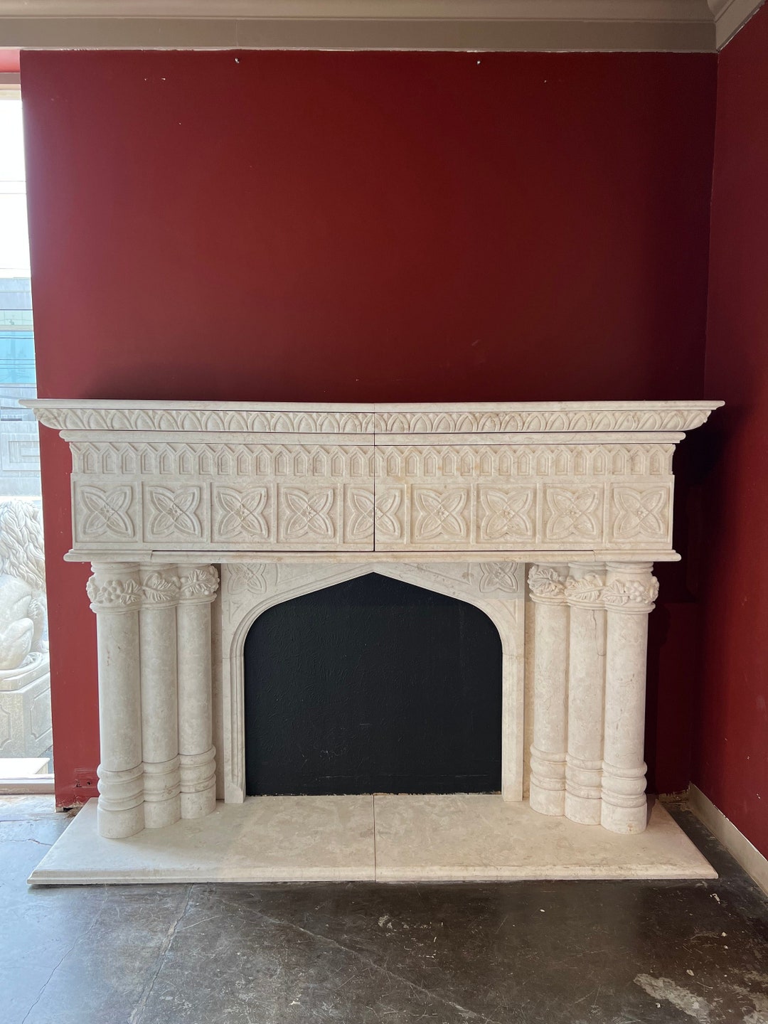 Hand Carved Natural Limestone Fireplace Mantel - Etsy