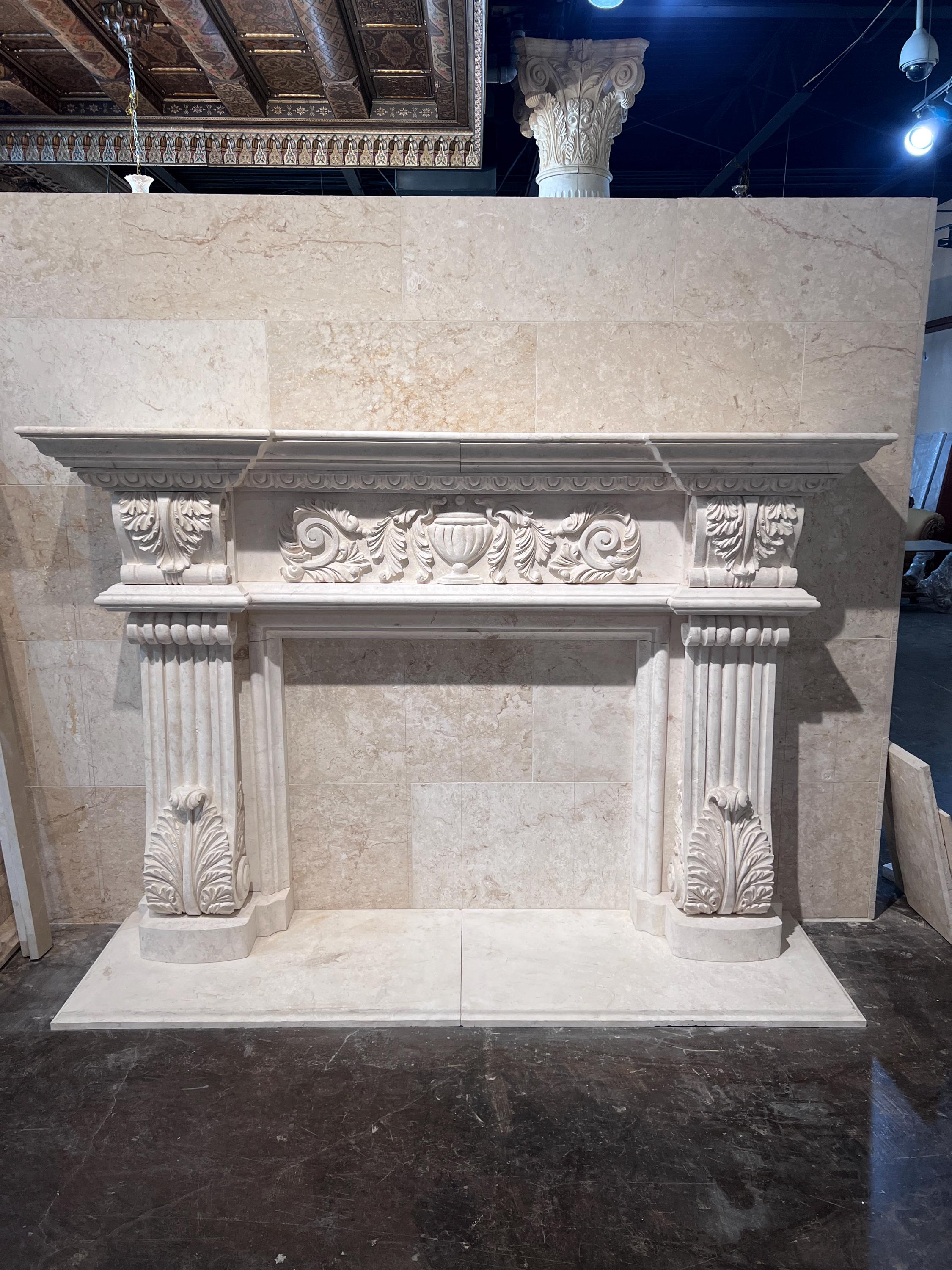 Hand Carved Natural Limestone Fireplace Mantel - Etsy