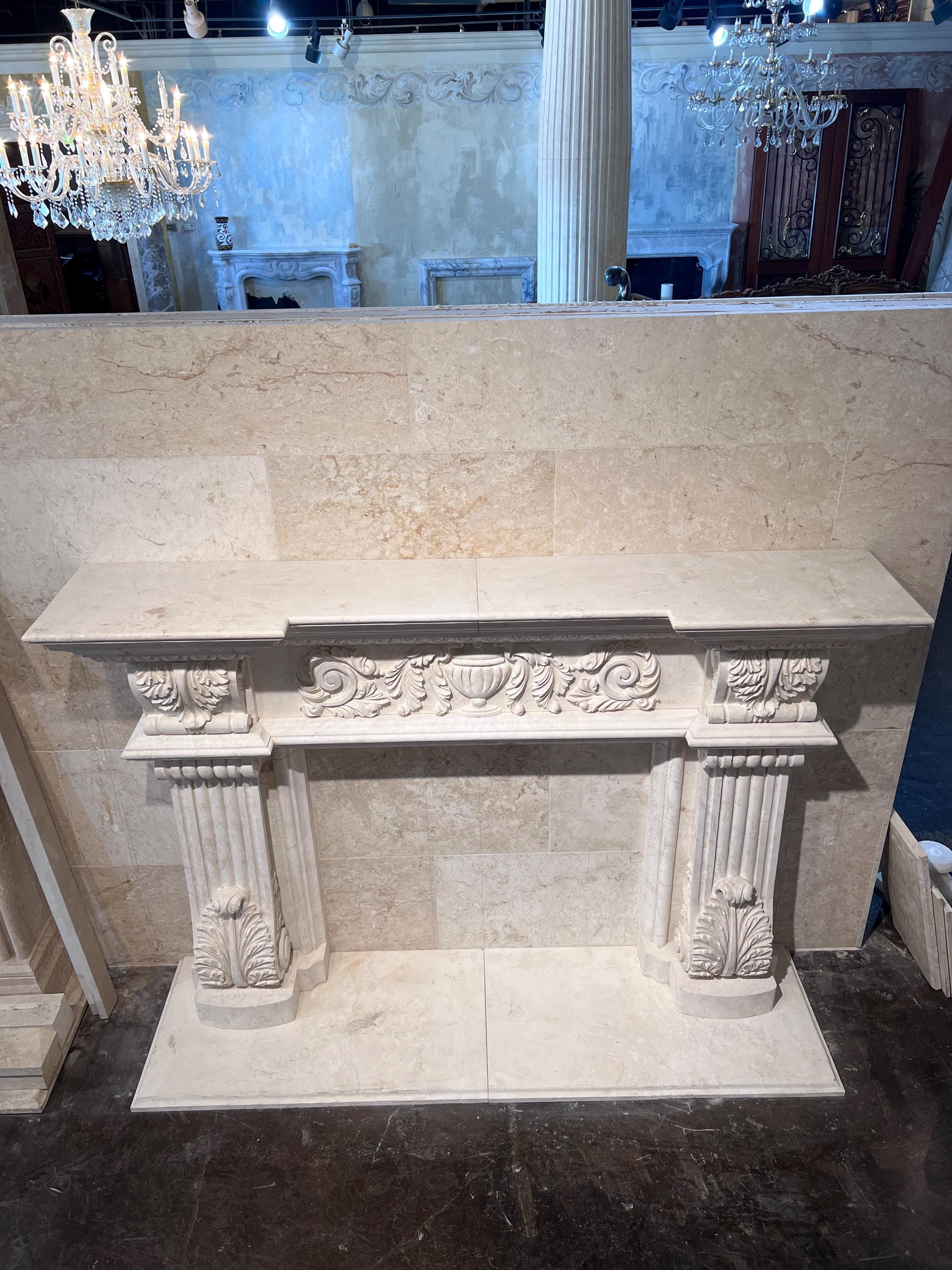 Hand Carved Natural Limestone Fireplace Mantel - Etsy