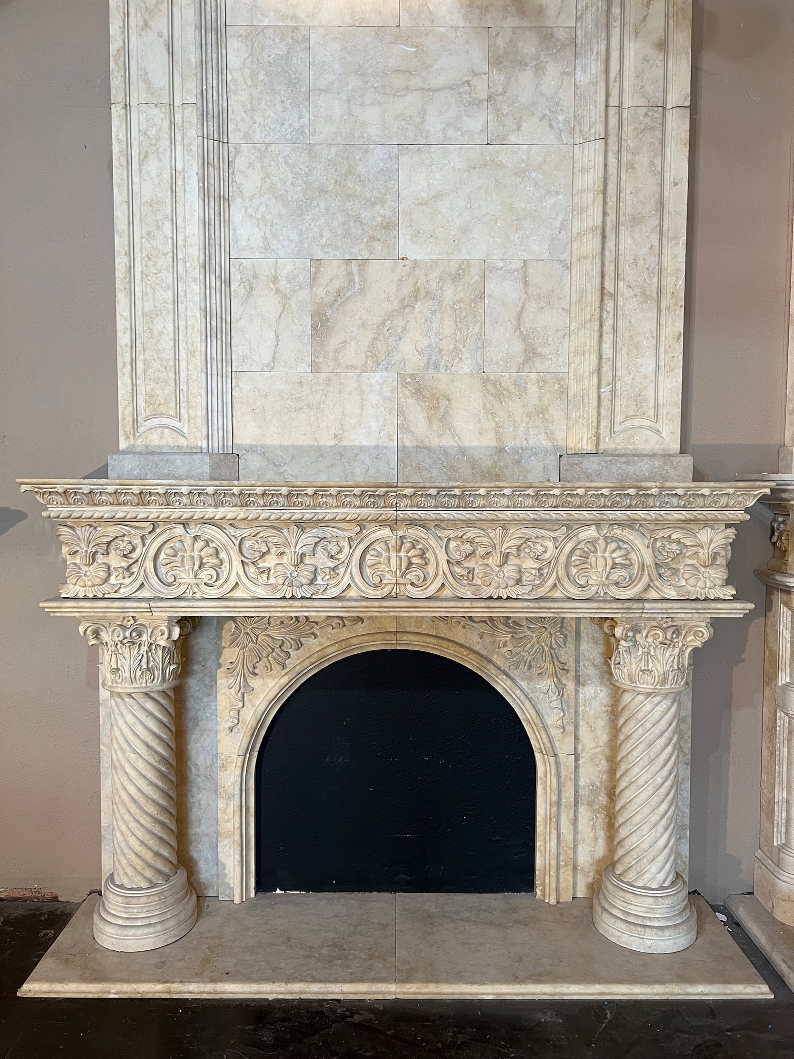 Hand Carved Natural Limestone Fireplace Mantel W/ Overmantel - Etsy