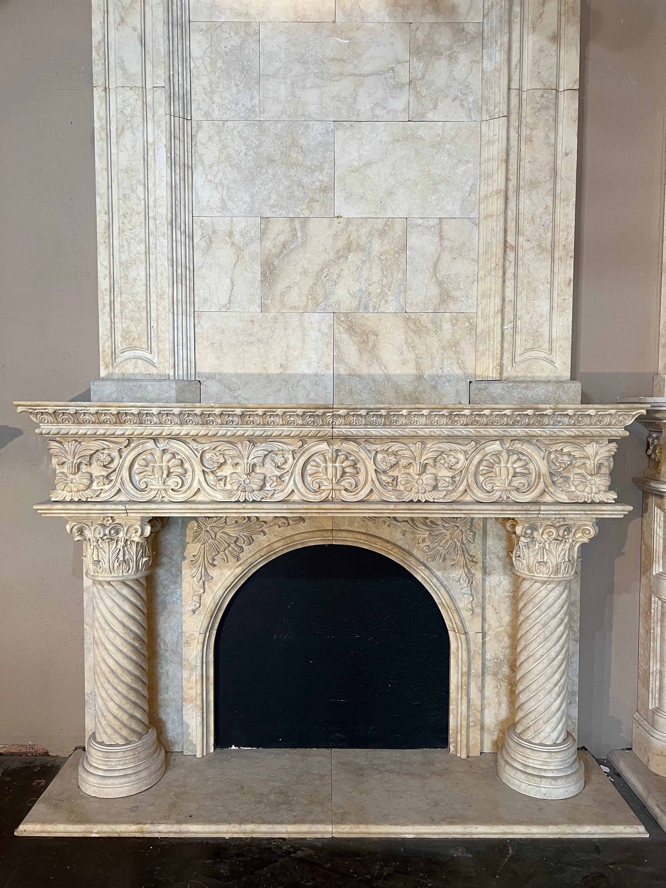 Hand Carved Natural Limestone Fireplace Mantel W/ Overmantel - Etsy