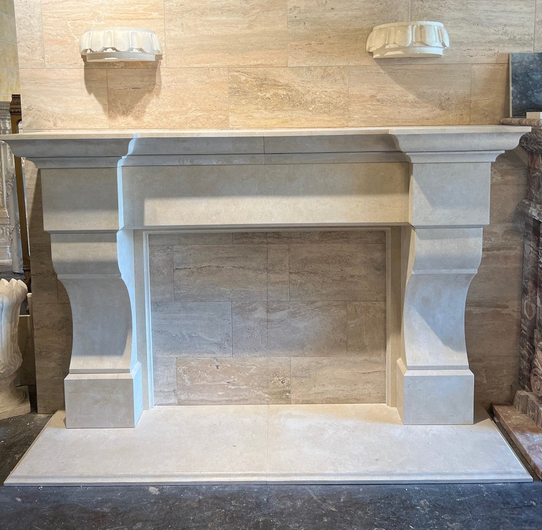 Hand Carved Natural Limestone Fireplace Mantel - Etsy