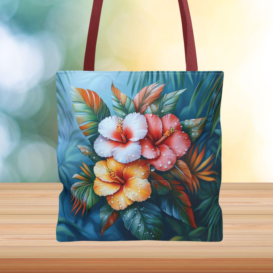 Tropical Flowers Tote Bag, Floral Art Gift, Summer Beach Bag, Vacation ...