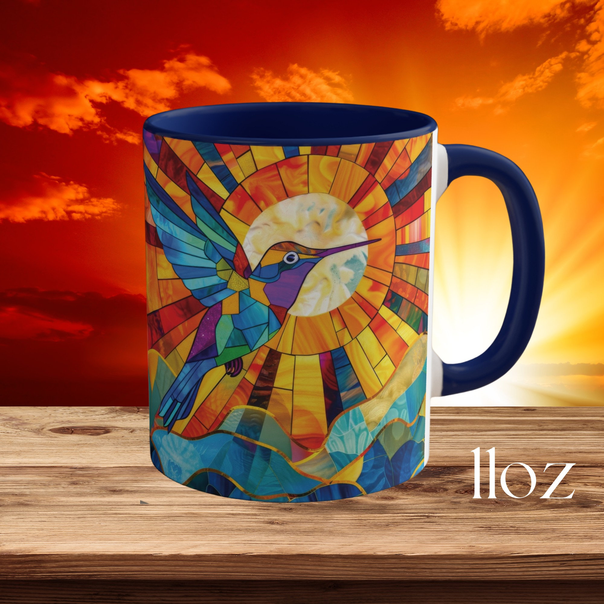Sun Rays Hummingbird Stained Glass Coffee Mug, Stained Glass Bird Tea ...