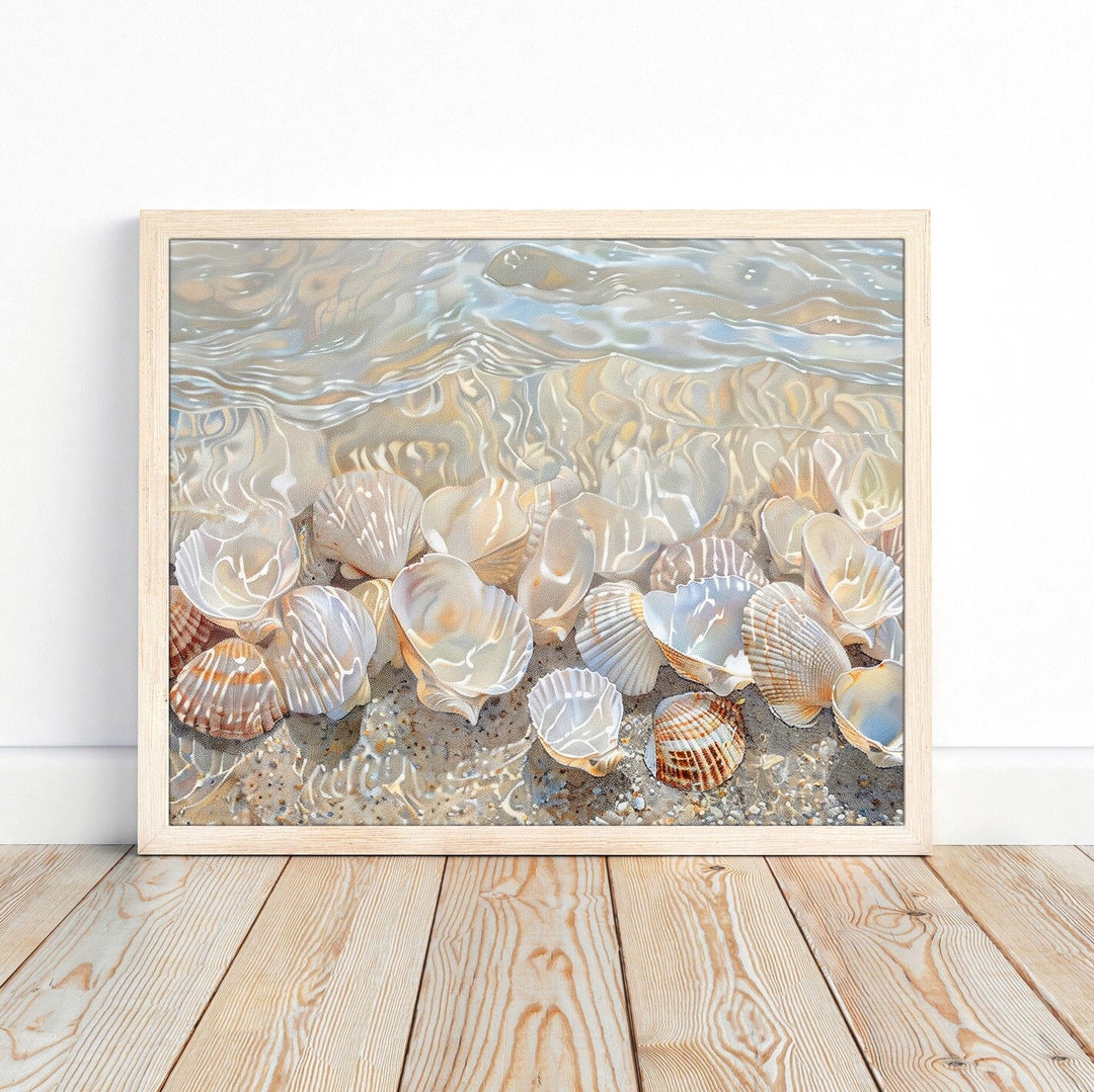 Seashells Wall Art, Neutral Beach Wall Art, Beach House Art Painting ...