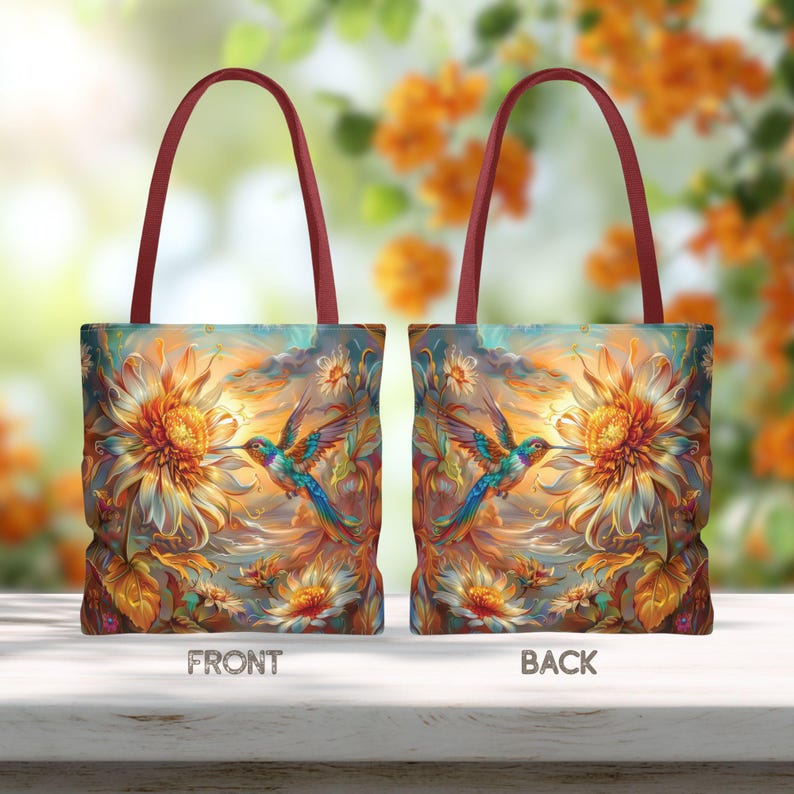 Hummingbird Tote Bag – Floral Botanical Canvas Tote, Everyday Carryall ...