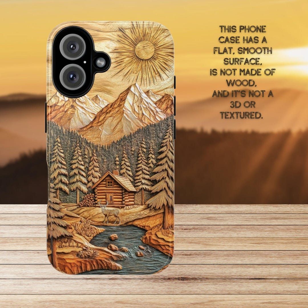 Faux Woodcut Deer in Forest Phone Case, Gift for Dad, Mountain Trees ...