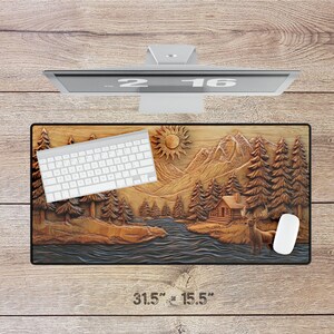 Deer Carved Wood Illusion, Mountain Cabin Mouse Pad, Woodland Decor ...