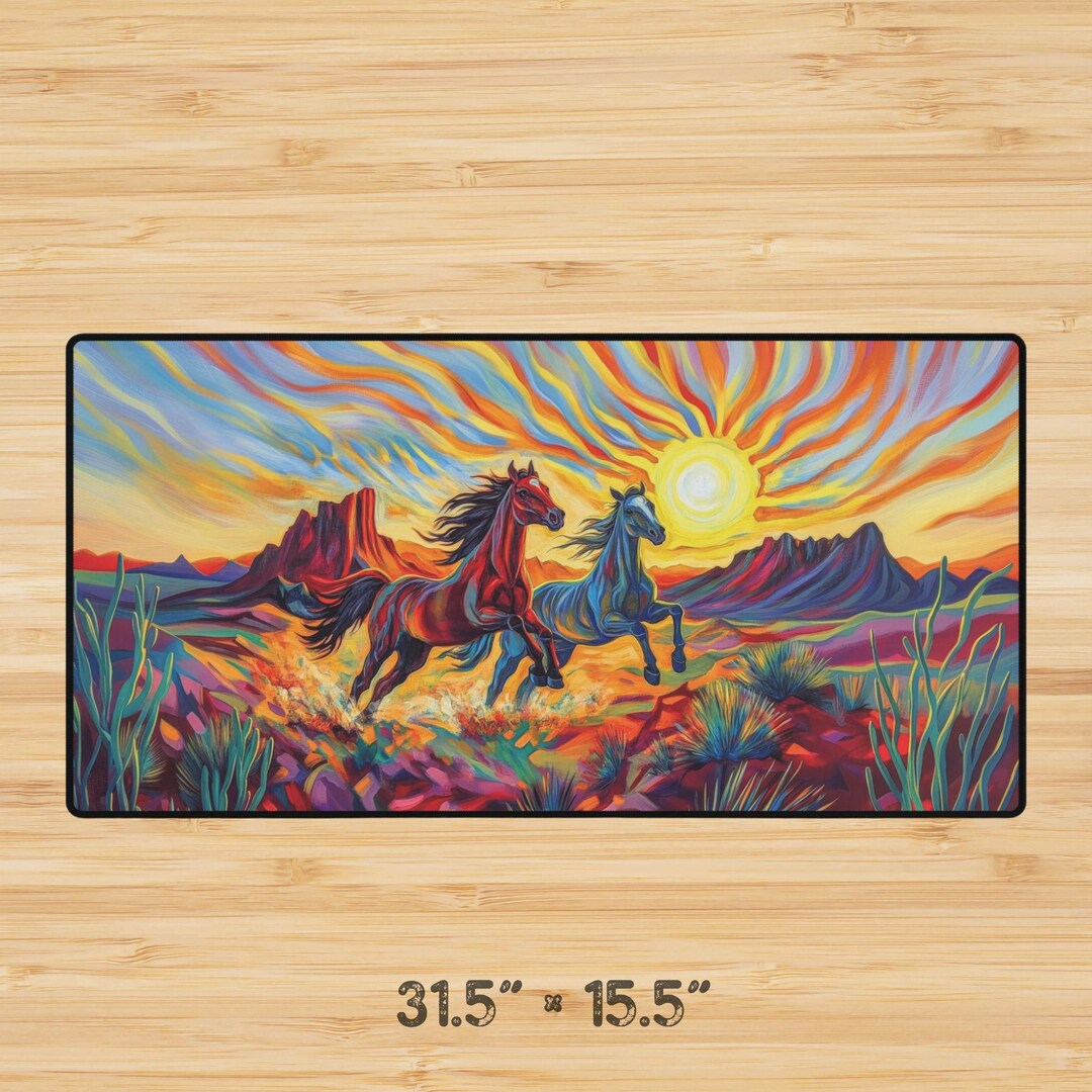 Western Gaming Desk Mat, Galloping Horses Mouse Pad, Horse Lover Desk ...