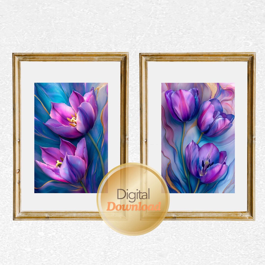 Colorful Tulip Flowers Wall Art, Vibrant Flower Decor, 3D Floral Set, Digital Download Flowers ...