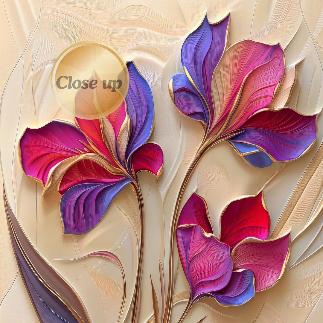 Colorful 3D Flowers Wall Art, Vibrant Flower Decor, 3D Floral Set, Digital Download Flowers ...