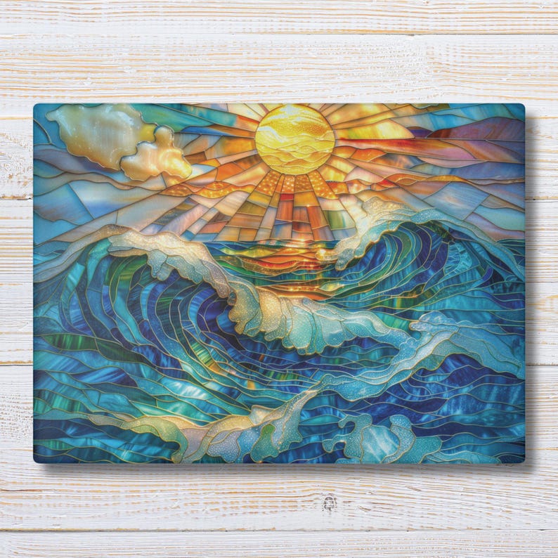 Stained Glass Ocean Waves Cutting Board, Tempered Glass Mosaic Art ...