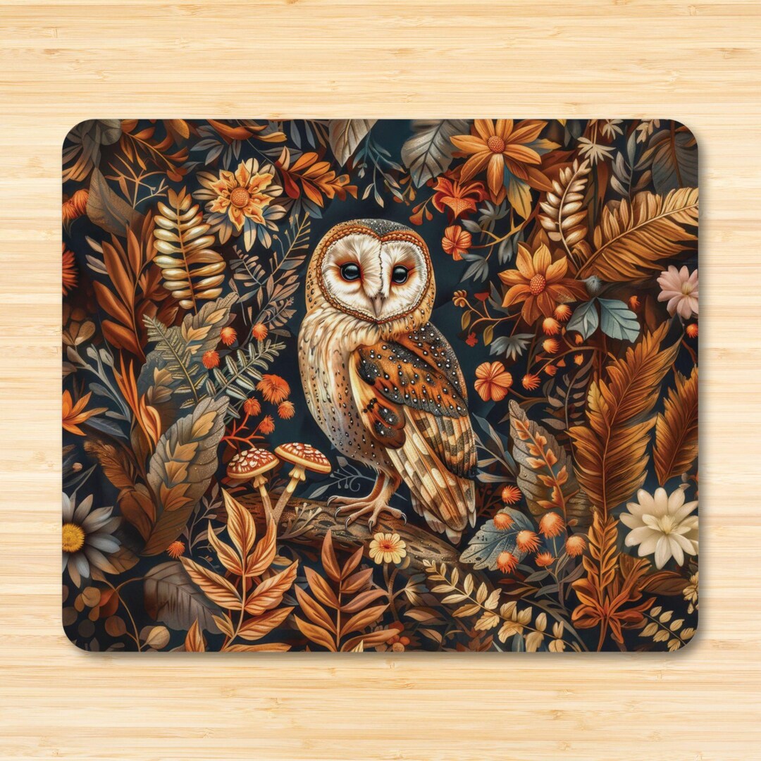 Cottagecore Owl Mouse Pad, Woodland Cabin Desk Mat, Botanical Computer ...