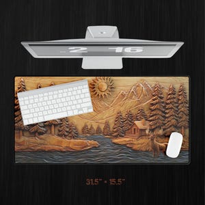 Deer Carved Wood Illusion, Mountain Cabin Mouse Pad, Woodland Decor ...