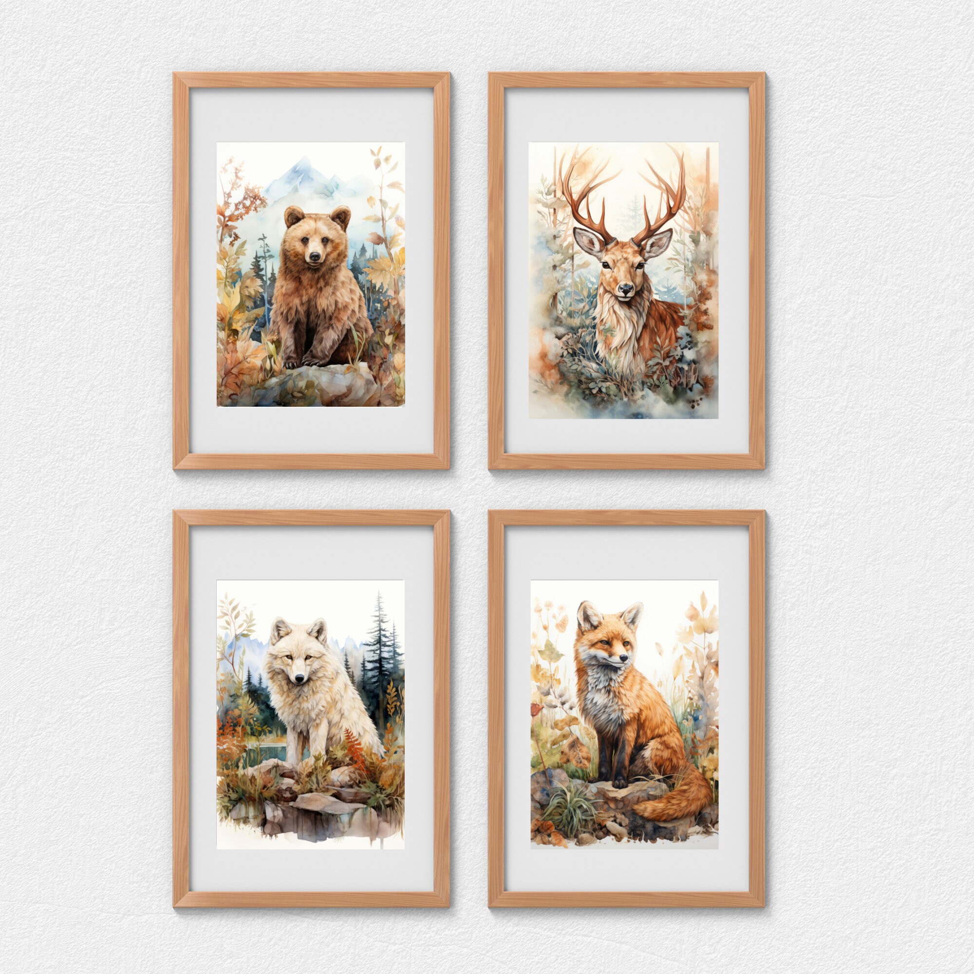 Set of 5 Woodland Animals Printable Wall Art Forest Animals Home Deco ...